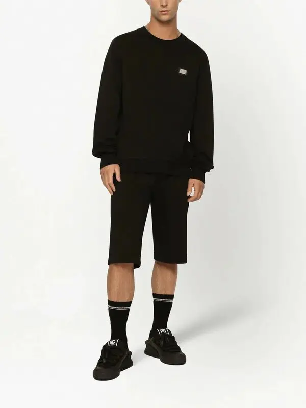Dolce & Gabbana Dg Essentials Logo-plaque Jersey Shorts - Black