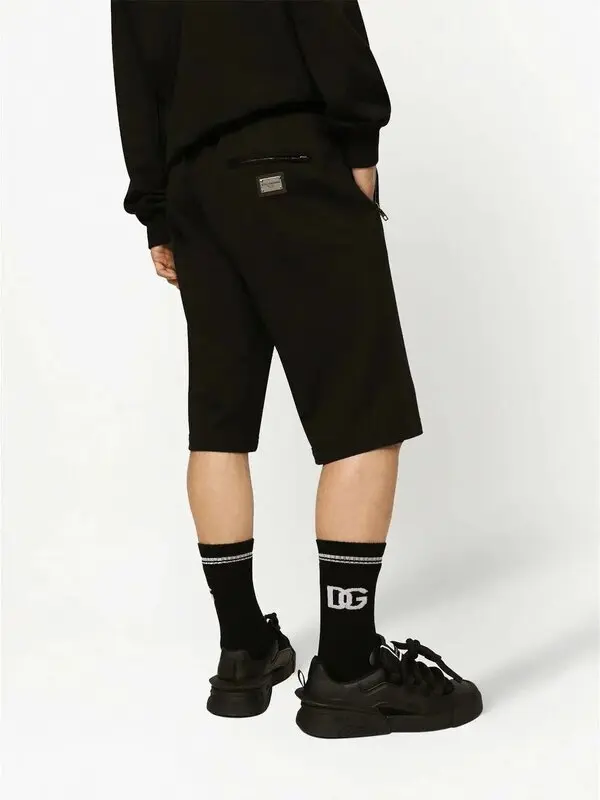 Dolce & Gabbana Dg Essentials Logo-plaque Jersey Shorts - Black