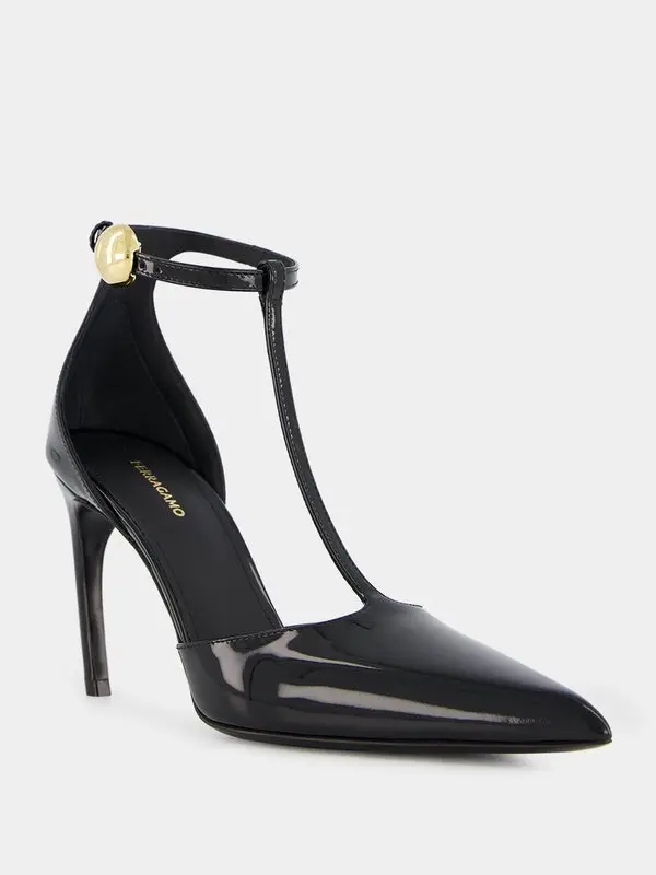 FERRAGAMO Patent Leather T-strap Pumps