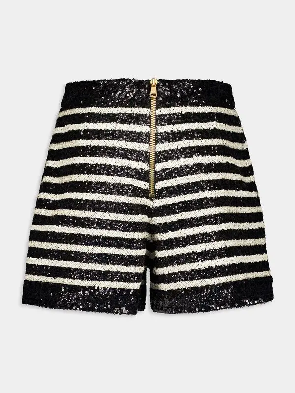 Balmain Striped Rhinestone-embellished Shorts