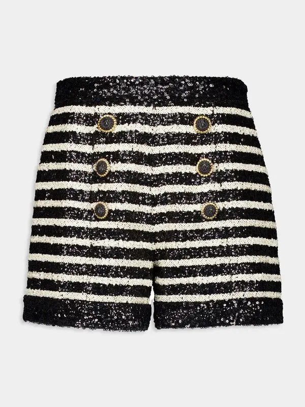 Balmain Striped Rhinestone-embellished Shorts - Black