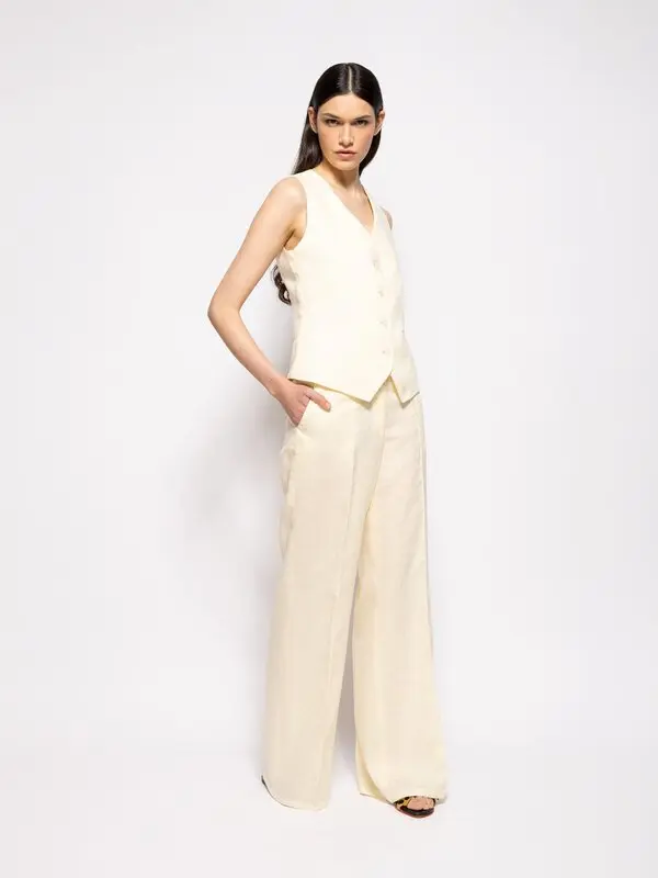 PAULA Marte Linen Wide Leg Pants - Cream