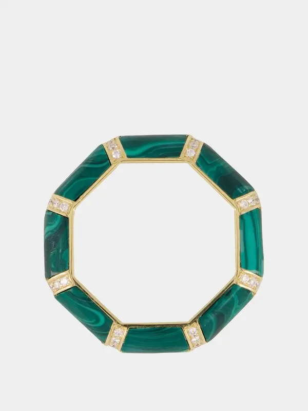 L'ATELIER NAWBAR 18k Malachite Bamboo Ring With Diamonds - Gold