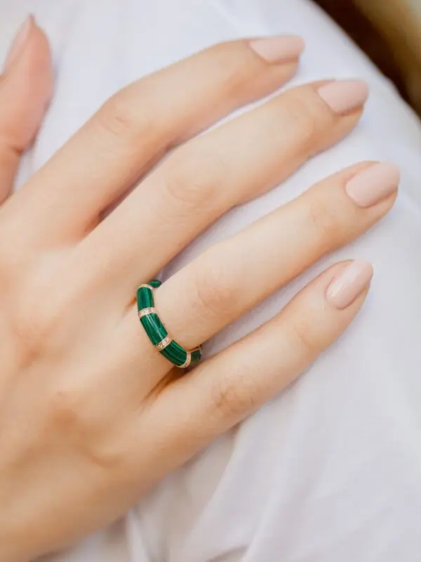 L'ATELIER NAWBAR 18k Malachite Bamboo Ring With Diamonds - Gold