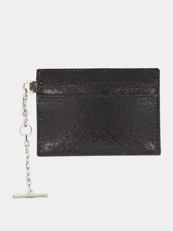 Alexander McQueen Crackled Leather Card Holder With Silver Chain