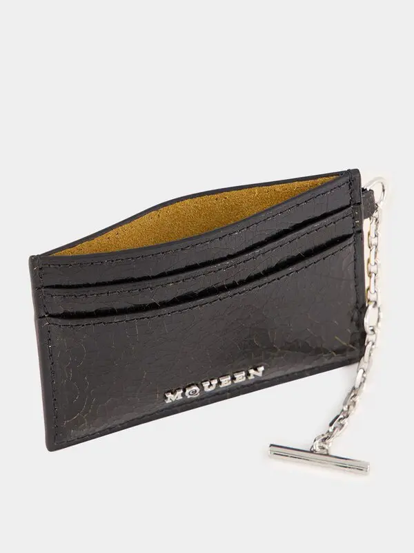 Alexander McQueen Crackled Leather Card Holder With Silver Chain