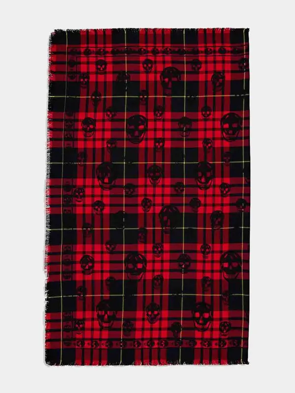 Alexander McQueen Tartan Skull Scarf - Black