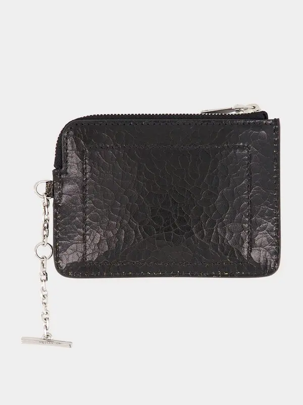 Alexander McQueen Crackled Leather Zip Coin Pouch With Chain - Black