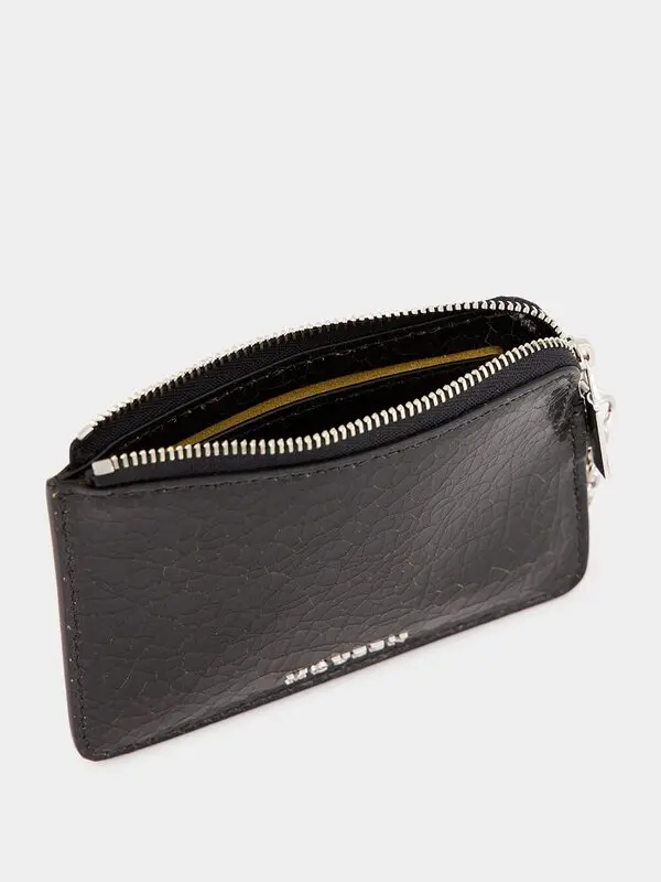 Alexander McQueen Crackled Leather Zip Coin Pouch With Chain - Black