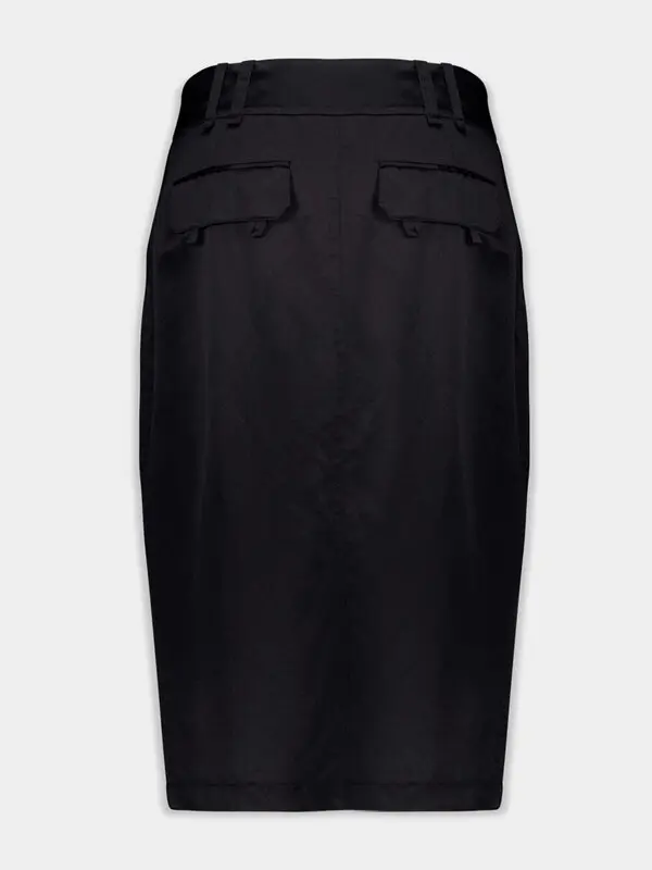 Saint Laurent Silk Crepe De Chine Midi Skirt - Black