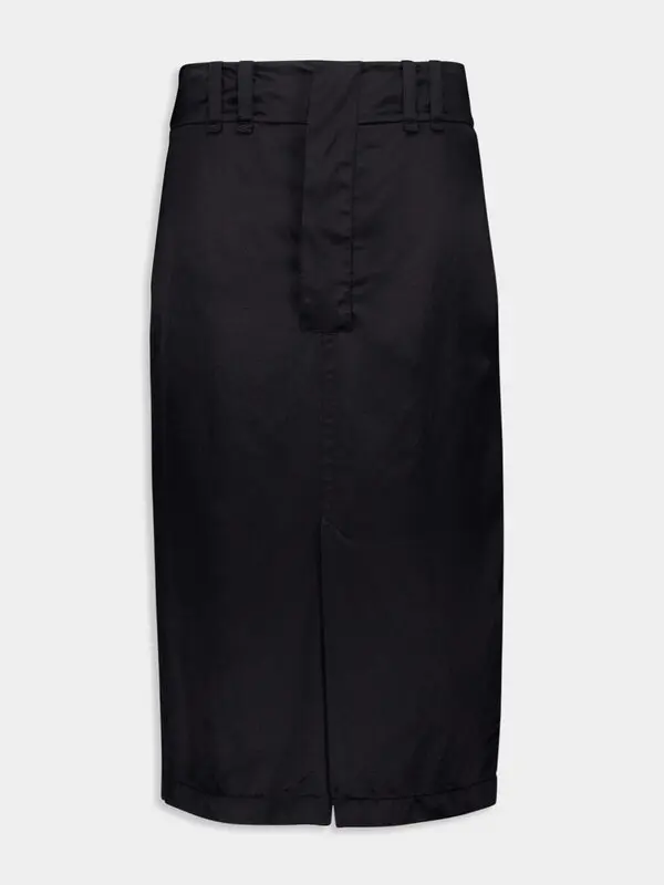 Saint Laurent Silk Crepe De Chine Midi Skirt - Black