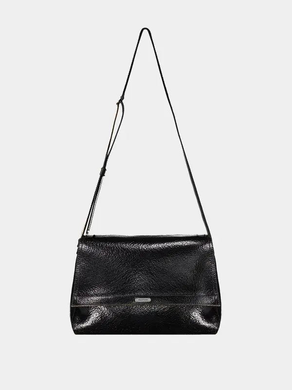 Alexander McQueen Cracked Leather Slouch Bag - Black