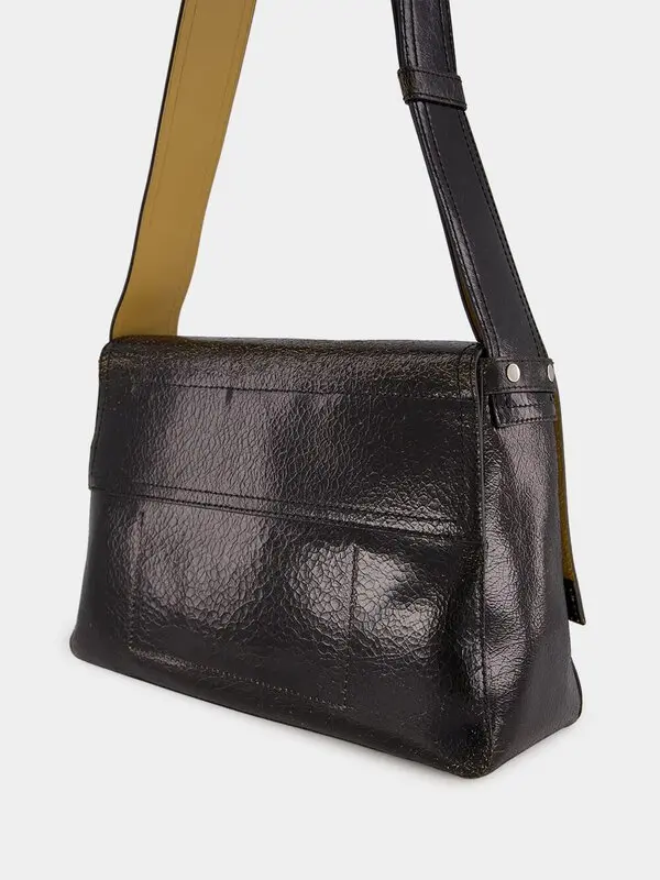 Alexander McQueen Cracked Leather Slouch Bag - Black