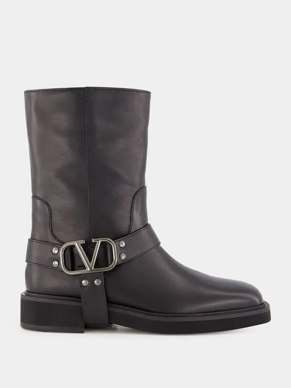Valentino Garavani Leather Biker Boots - Black