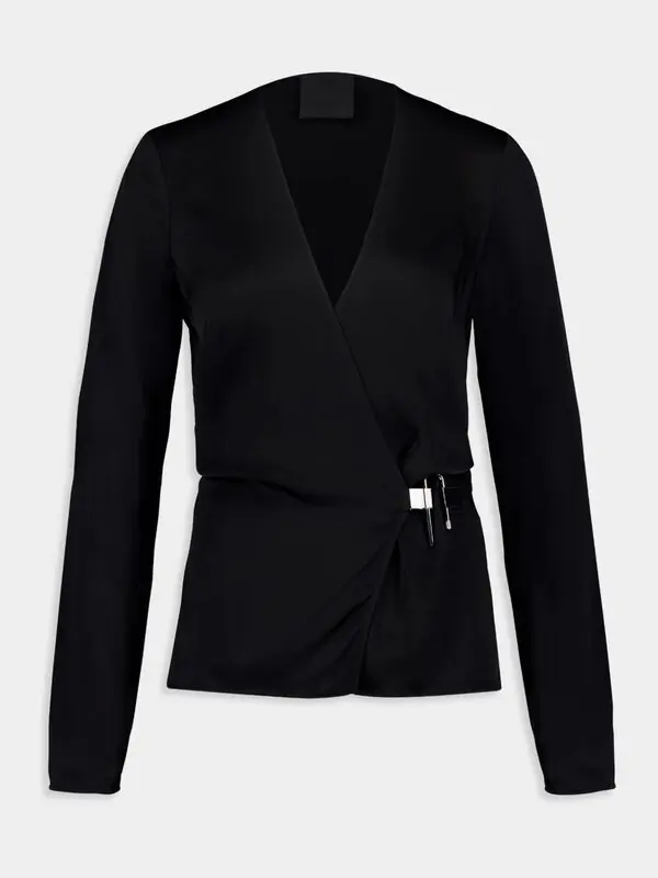 Givenchy Long-sleeve Satin Crepe Wrap Top - Black
