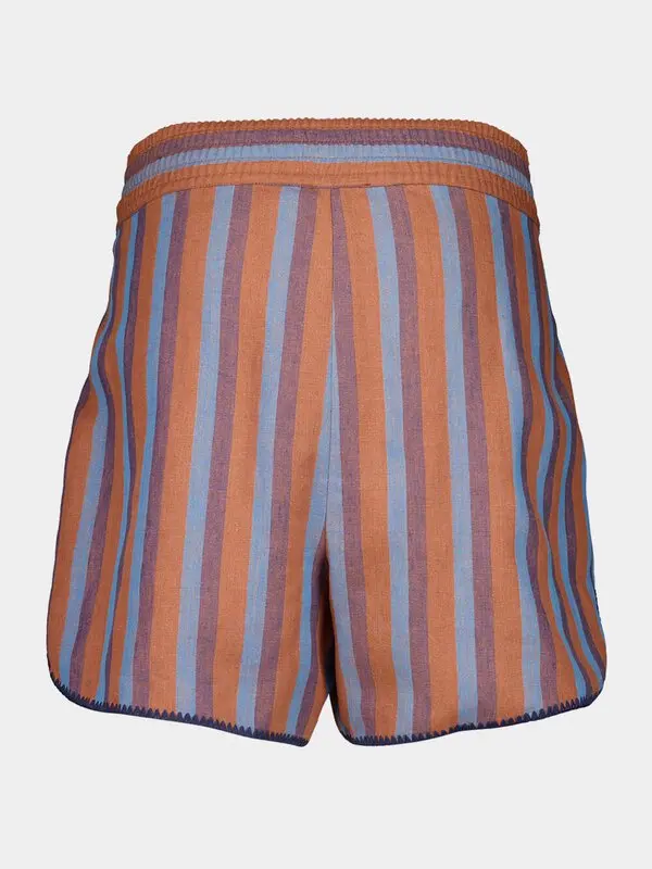 PAULA Calcita Stripes Embroidered Linen Shorts - Blue