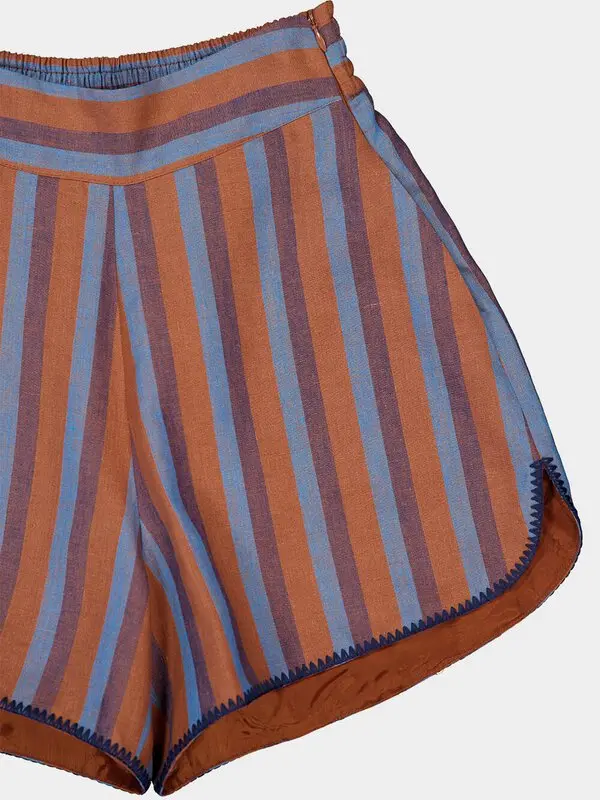 PAULA Calcita Stripes Embroidered Linen Shorts - Blue