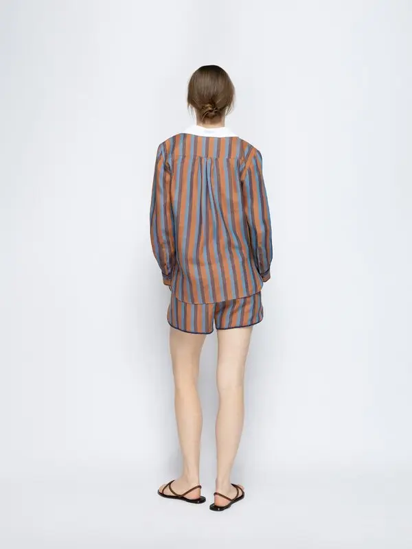 PAULA Calcita Stripes Embroidered Linen Shorts - Blue