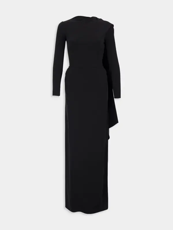 Balenciaga Cape Gown In Stretch Crepe - Black