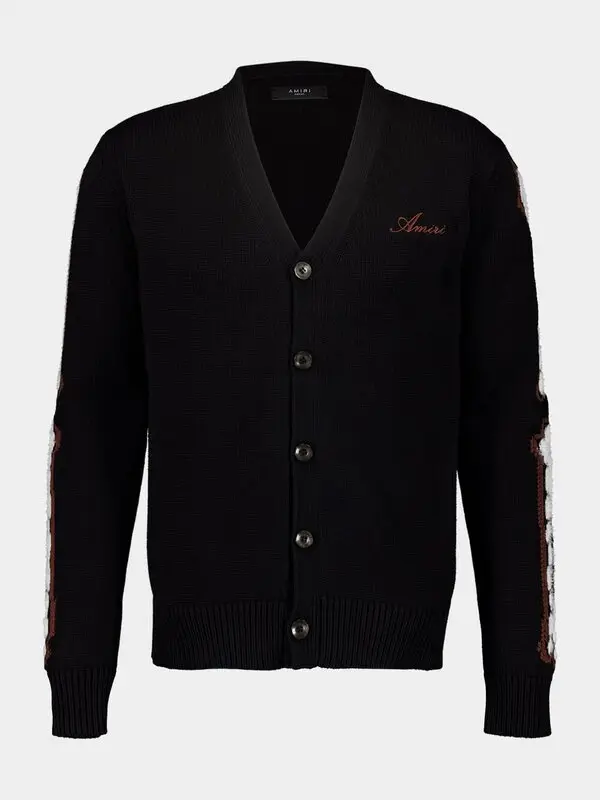 Amiri Leopard Bones Cardigan - Black