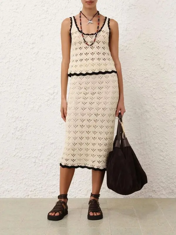 Zimmermann Rhiannon Crochet Midi Skirt - Cream