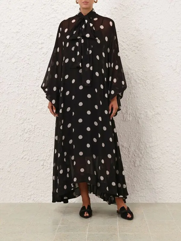 Zimmermann Crush Tie Neck Billow Dress - Black