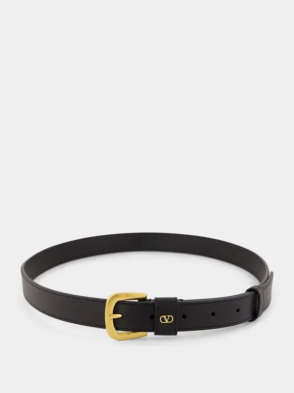 Valentino Garavani Vlogo Signature Leather Belt - Black