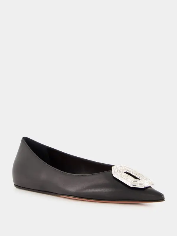 Amina Muaddi Nappa Camelia Flat With Buckle