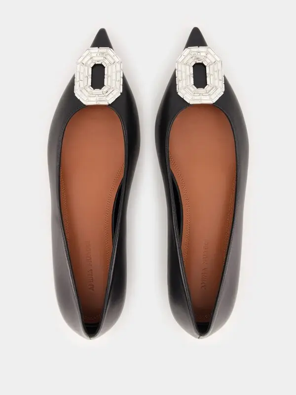 Amina Muaddi Nappa Camelia Flat With Buckle
