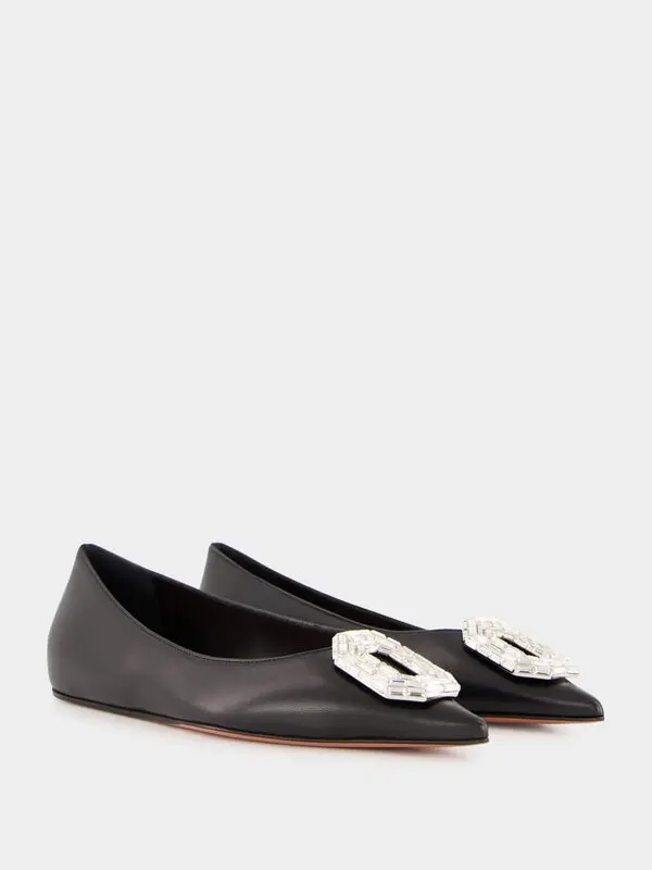 Amina Muaddi Nappa Camelia Flat With Buckle