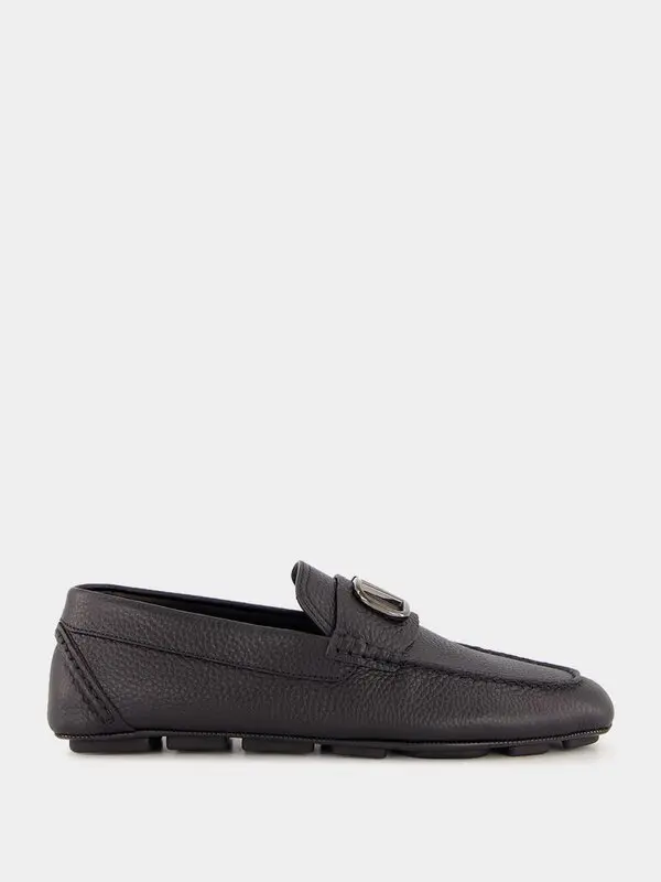 Valentino Garavani Leather Loafers With Logo - Grey