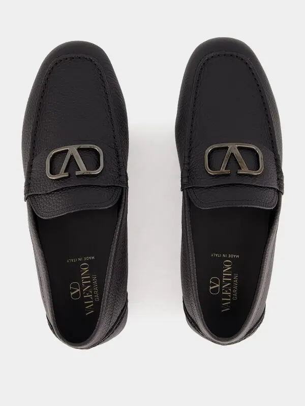 Valentino Garavani Leather Logo Detail Loafers - Grey