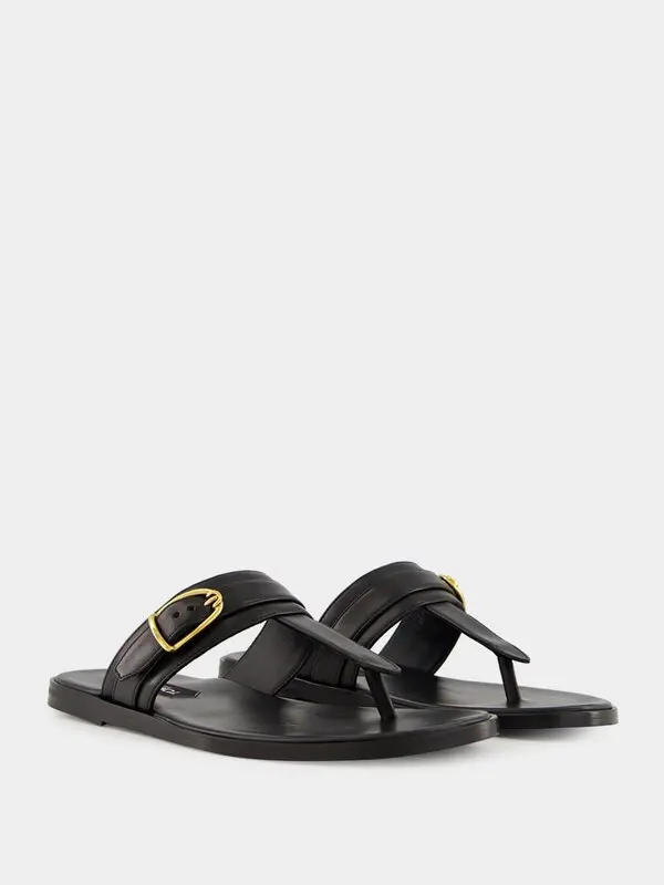 TOM FORD Brighton Buckle Leather Sandals - Black