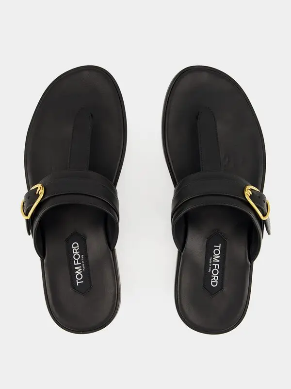 TOM FORD Brighton Buckle Leather Sandals - Black