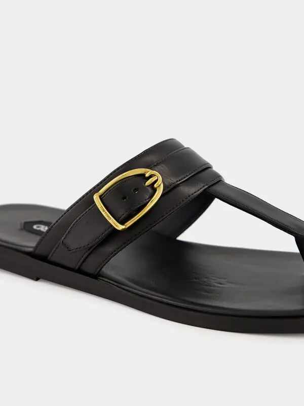 TOM FORD Brighton Buckle Leather Sandals - Black