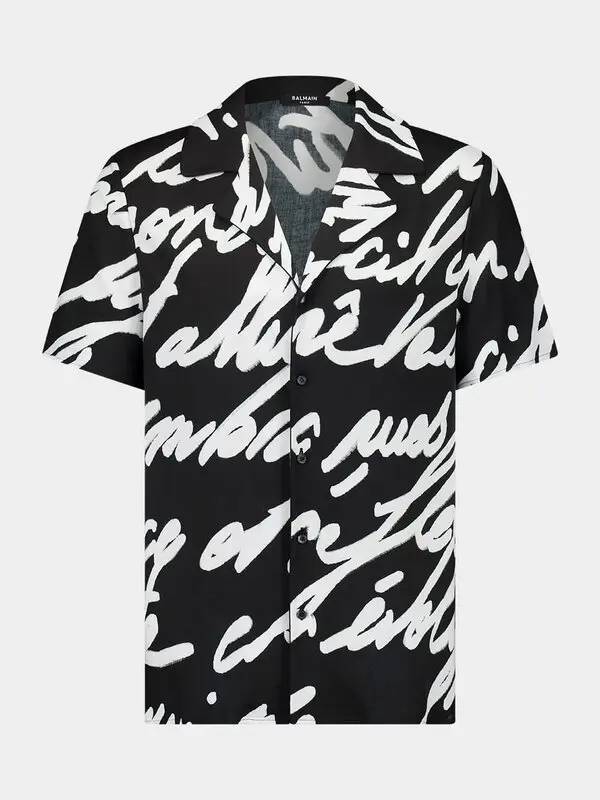 Balmain Twill Pyjama Shirt With Love Letter Print - Black