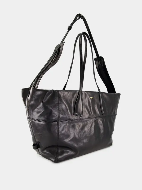 Balmain Track Shiny Leather Tote Bag