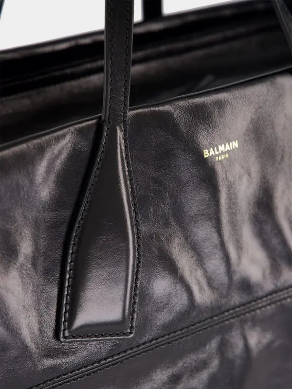 Balmain Track Shiny Leather Tote Bag