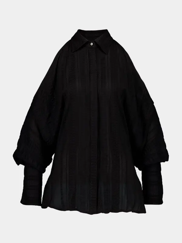 Zeus+dione Off-shoulder Textured Silk Shirt - Black
