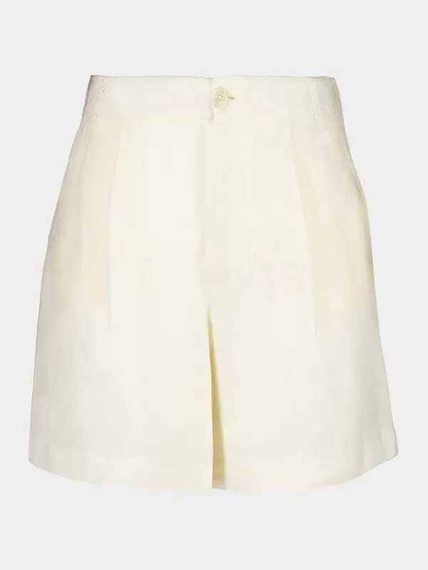 120% Lino Linen Casual Fit Shorts - Cream