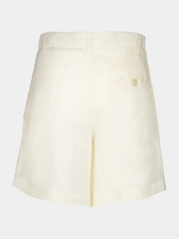 120% Lino Linen Casual Fit Shorts - Cream