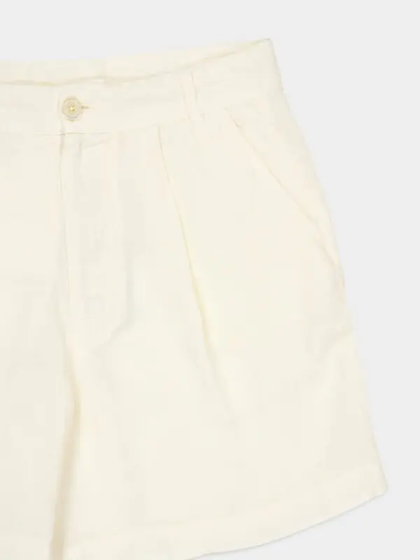 120% Lino Linen Casual Fit Shorts - Cream