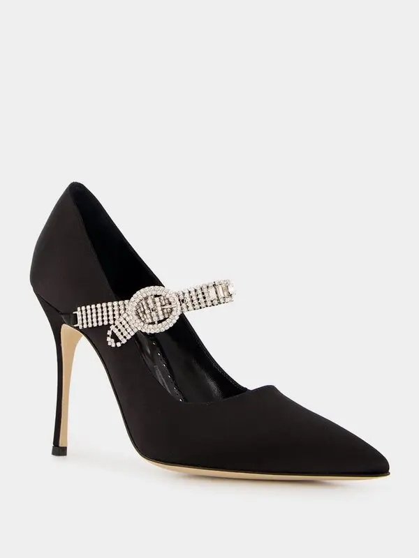 Manolo Blahnik Satin Pumps With Crystal Strap