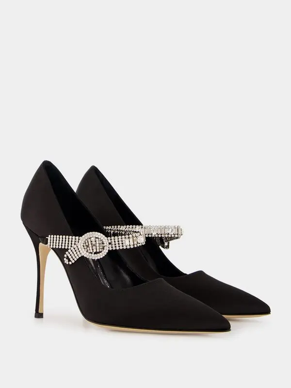 Manolo Blahnik Satin Pumps With Crystal Strap