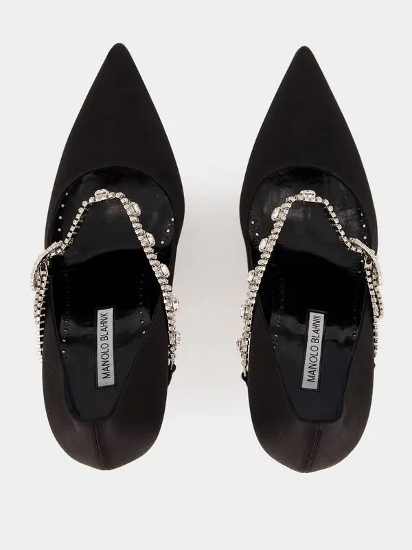 Manolo Blahnik Satin Pumps With Crystal Strap