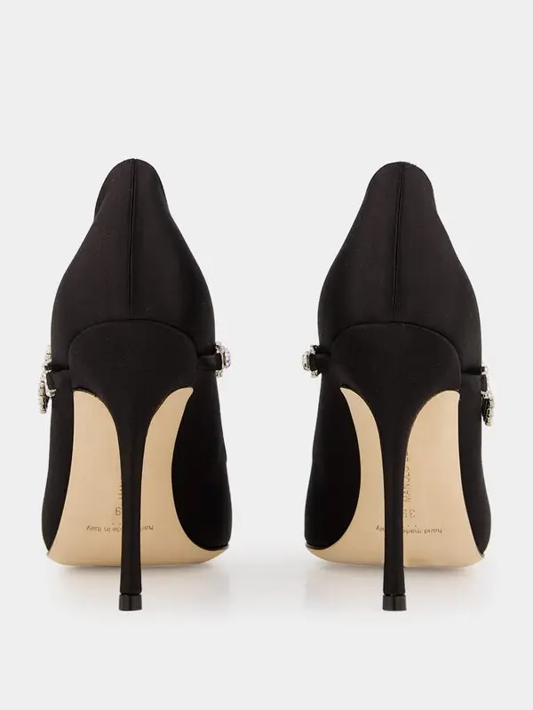 Manolo Blahnik Satin Pumps With Crystal Strap