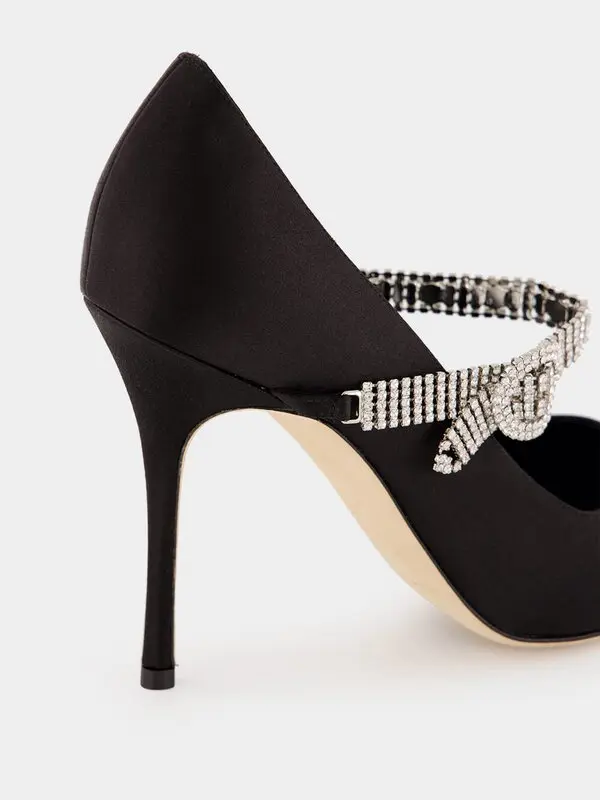 Manolo Blahnik Satin Pumps With Crystal Strap