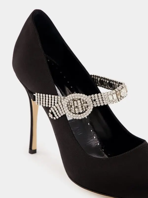 Manolo Blahnik Satin Pumps With Crystal Strap