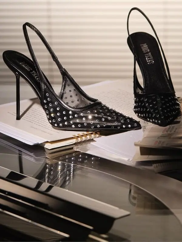Paris Texas Lidia Crystal Slingbacks - Black