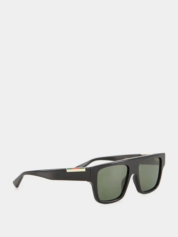 Gucci Web Detail Rectangular Gg Sunglasses - Black